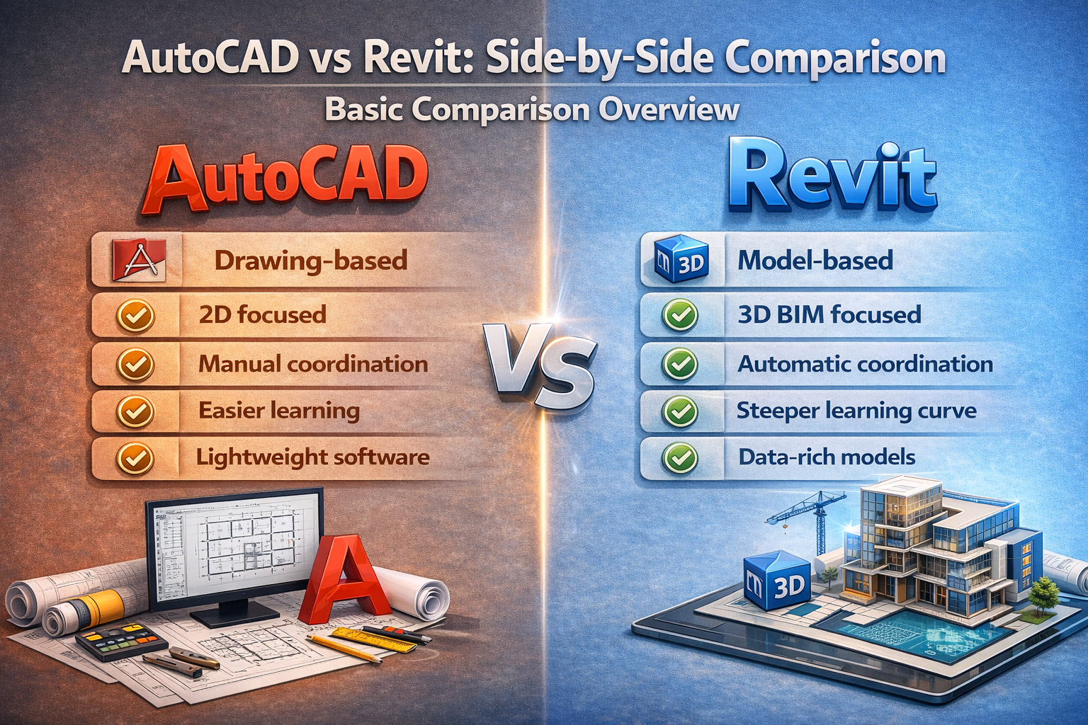 Difference Between AutoCAD and Revit for Beginners | Revit Families Hub